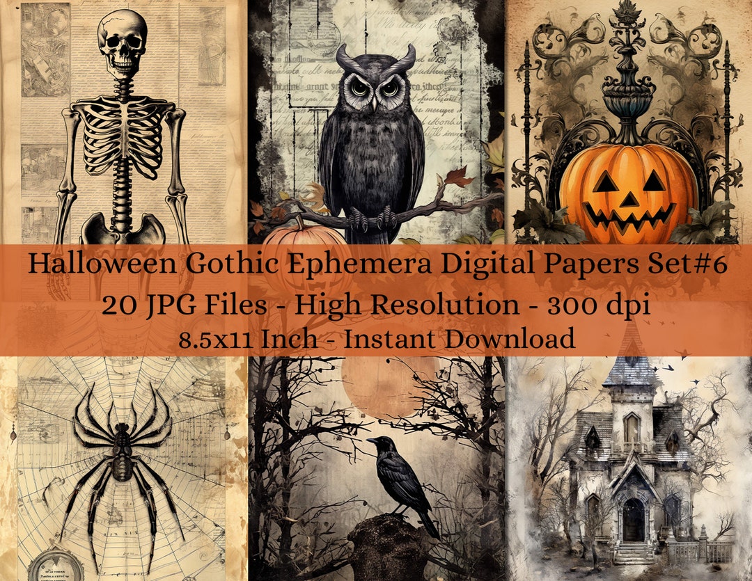 20 Sheet Printable Vintage Halloween Gothic Ephemera Digital Paper ...