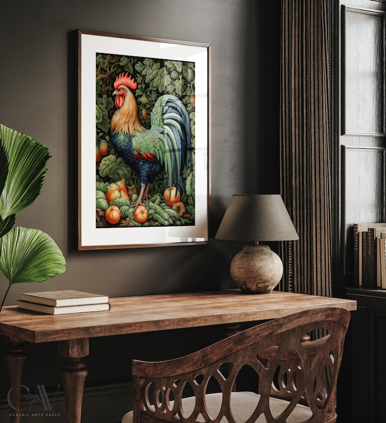 William Morris Inspired Chicken Rooster Art Print, Gift Chicken Decor ...