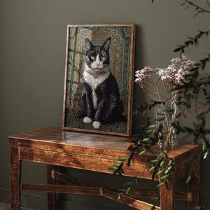 William Morris Inspired Tuxedo Cat Art Print, Cat Lover Gift, Kitchen ...