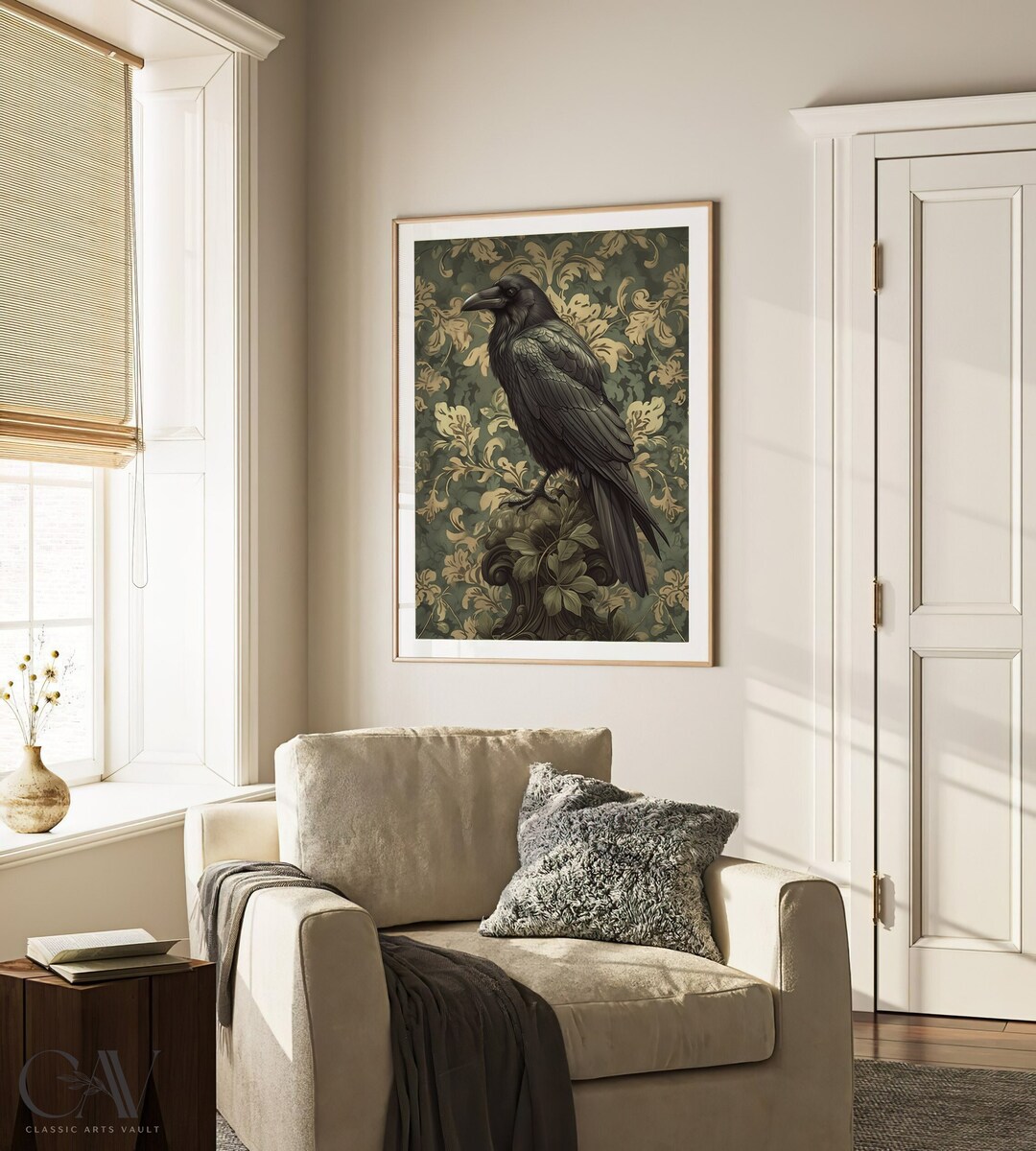 William Morris Inspired Raven Art Print Dark Moody Crow Bird Witchy Gothic Art Spooky Bird Lover ...