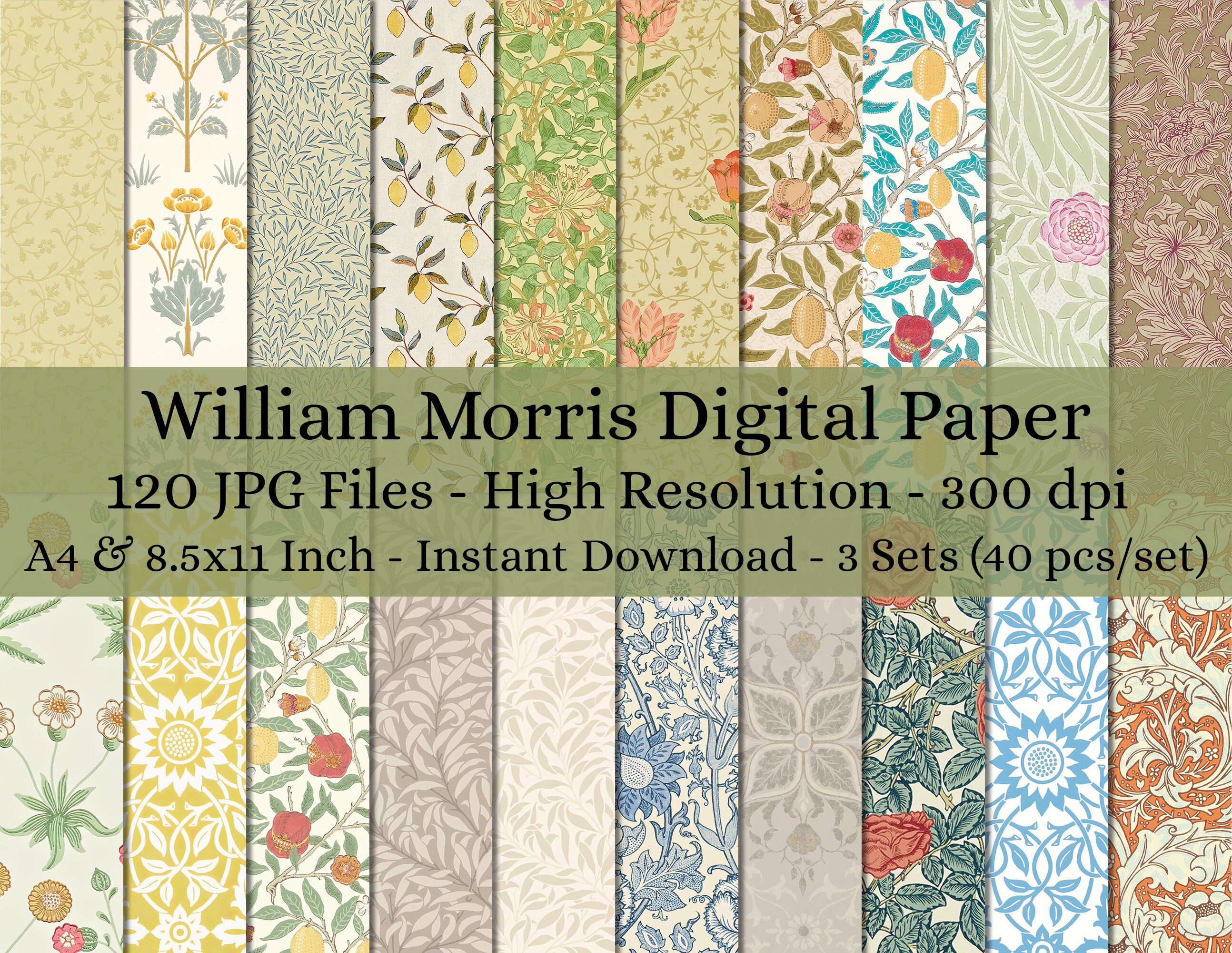 120 Sheet Printable William Morris Digital Paper Decoupage - Etsy