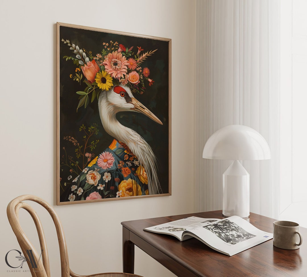 Crane Maximalist Eclectic Animal Portrait Print Funky Animal Poster ...