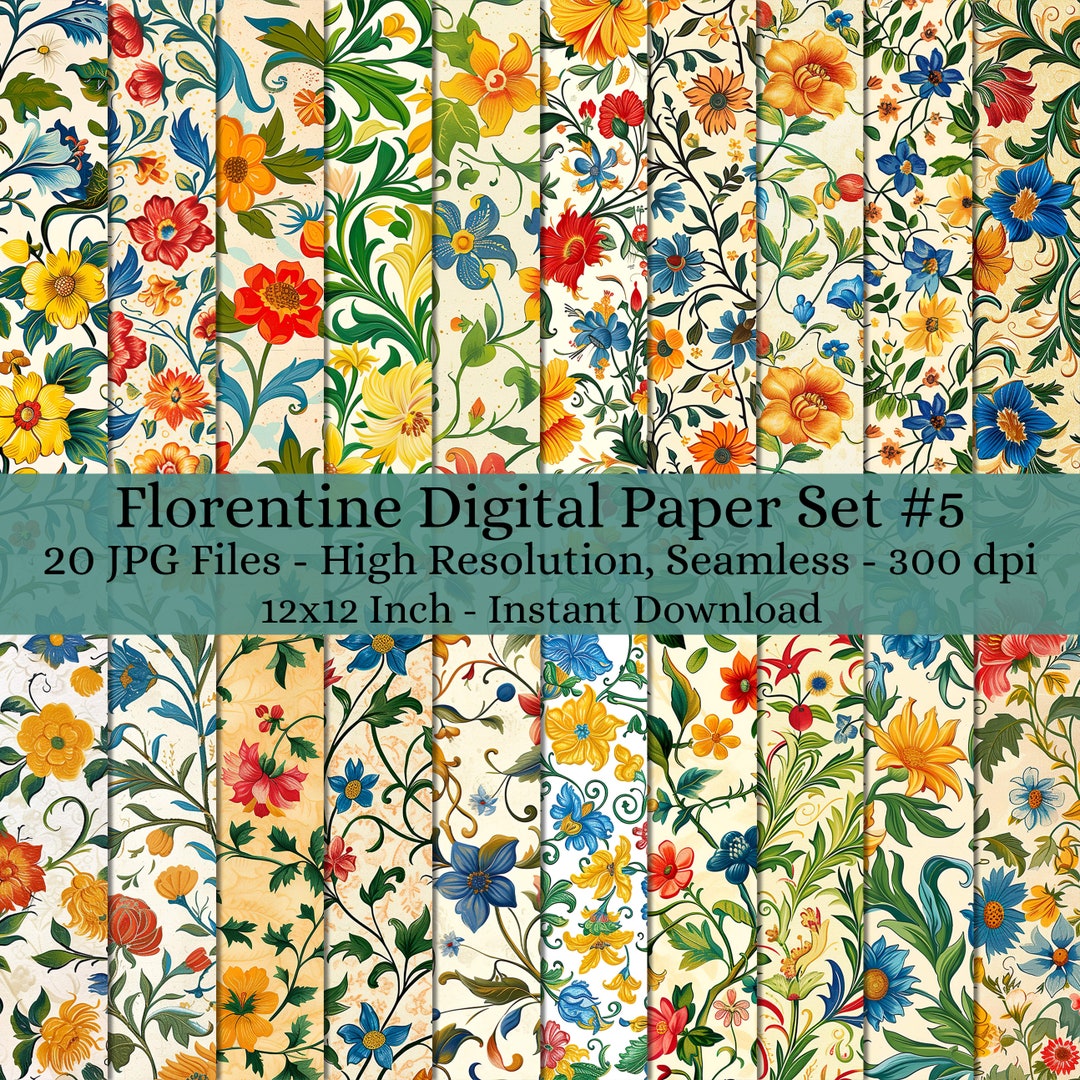 20 Sheet Printable Florentine Digital Paper Decoupage, Collage Paper ...