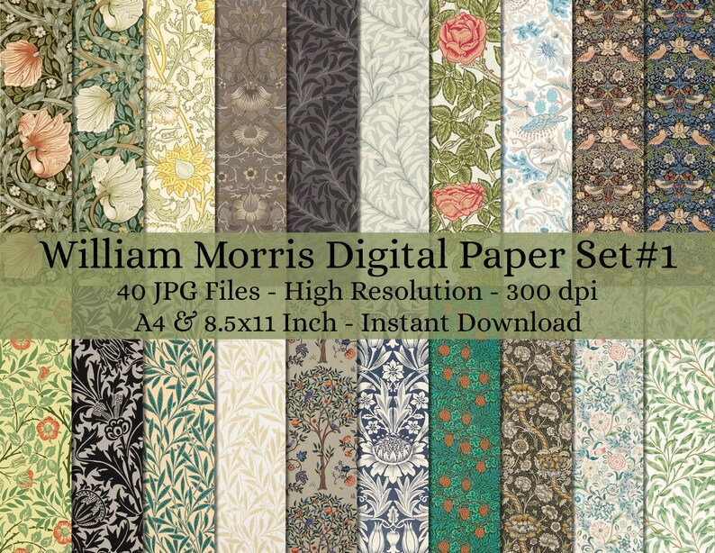 120 Sheet Printable William Morris Digital Paper Decoupage - Etsy