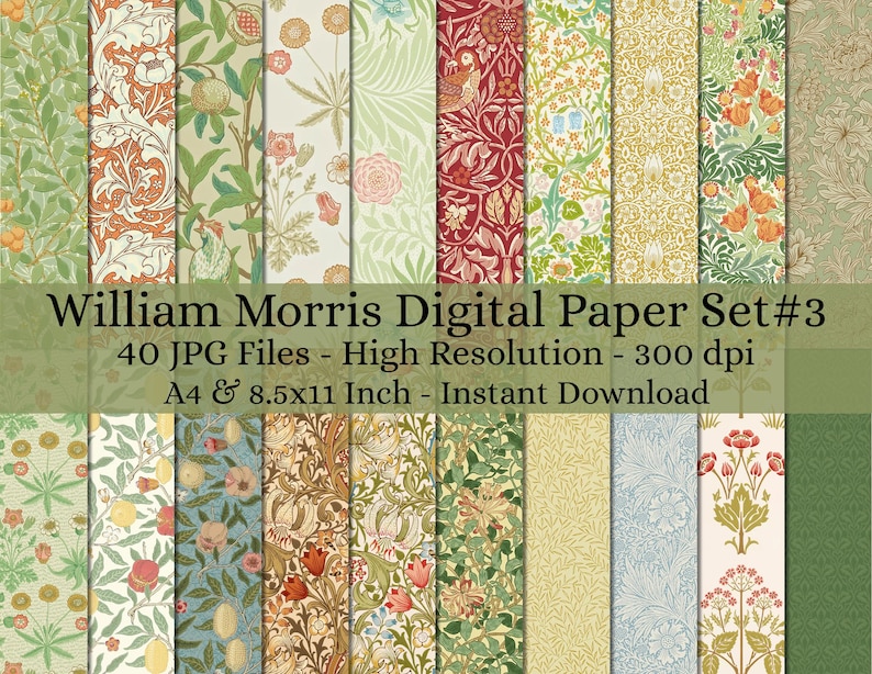 120 Sheet Printable William Morris Digital Paper Decoupage - Etsy