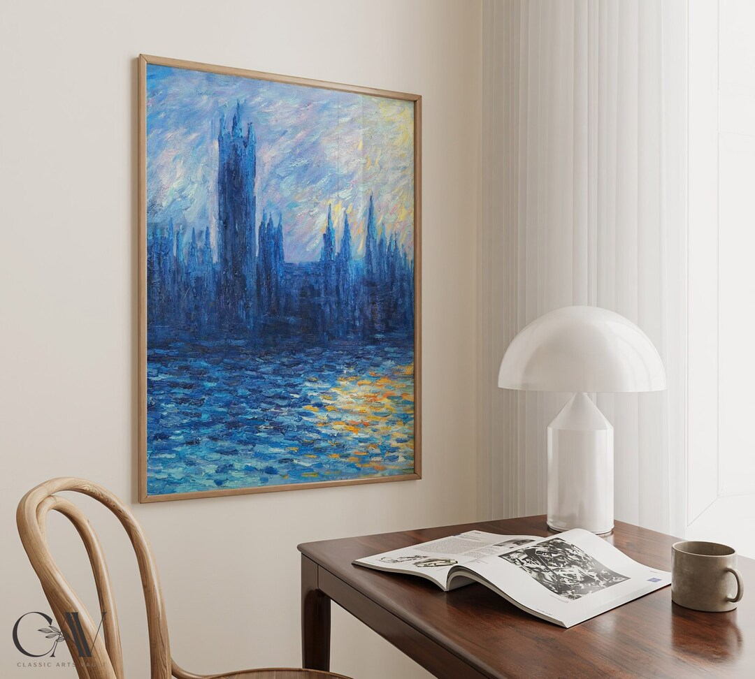 Claude Monet Blue Vintage Landscape Rustic Country Painting Antique ...