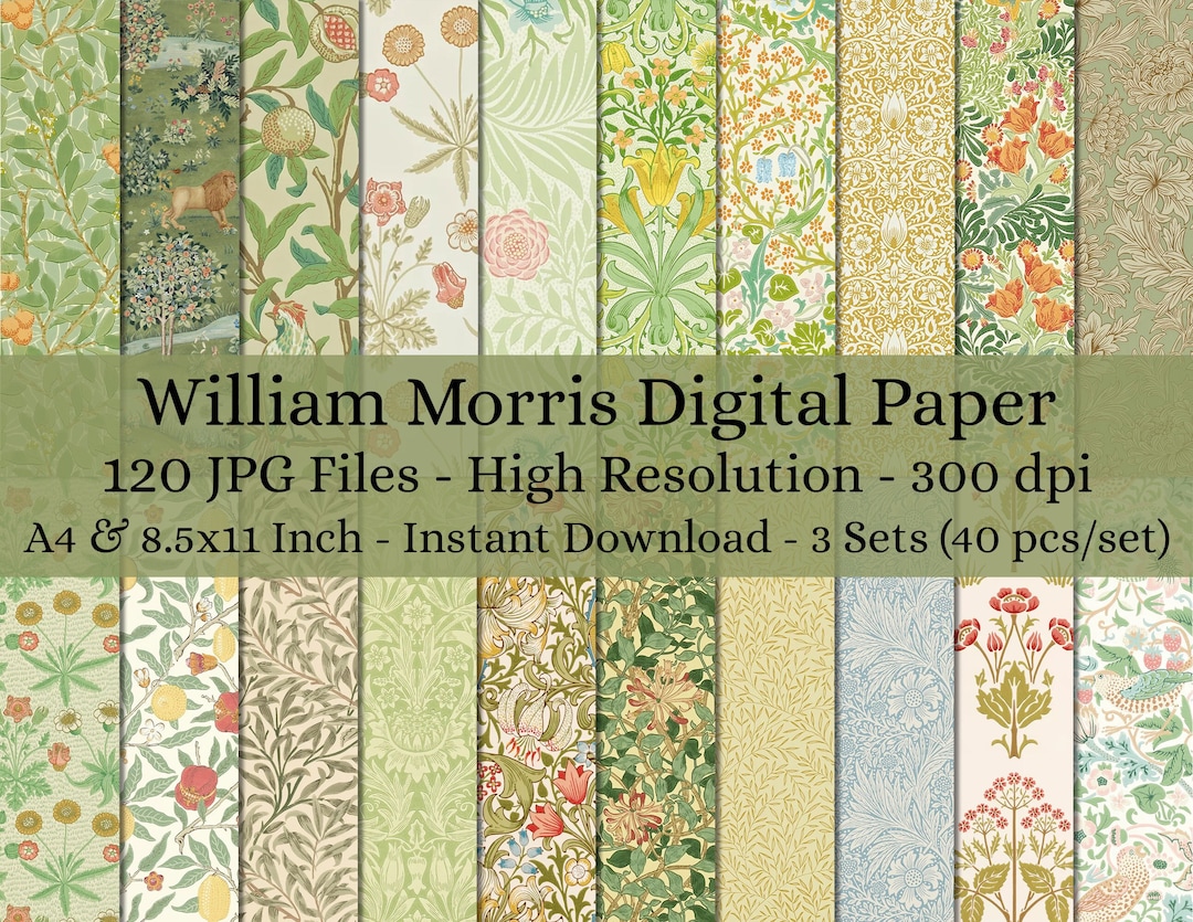 120 Sheet Printable William Morris Digital Paper Decoupage - Etsy