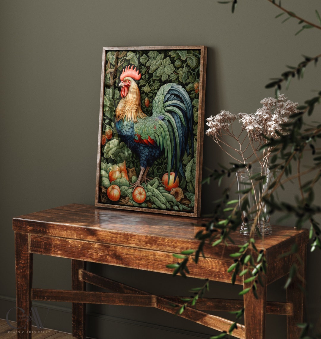 William Morris Inspired Chicken Rooster Art Print, Gift Chicken Decor ...