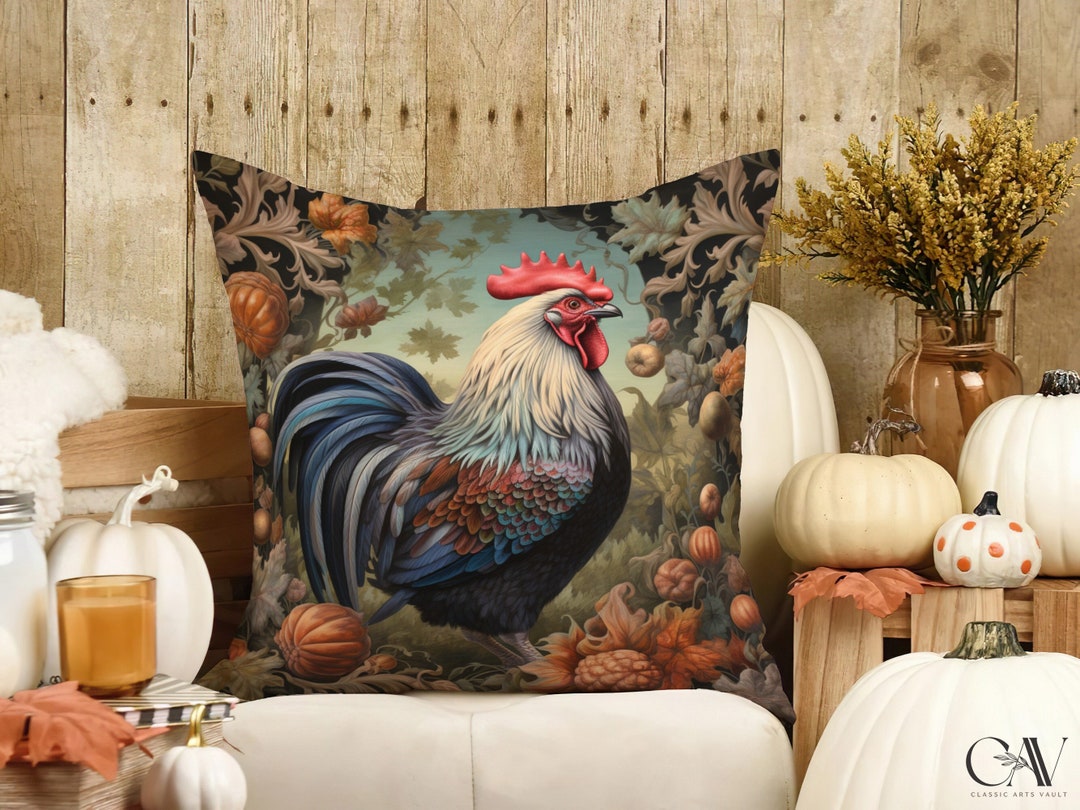 Chicken Rooster Pillow William Morris Inspired Autumn Fall Accent ...