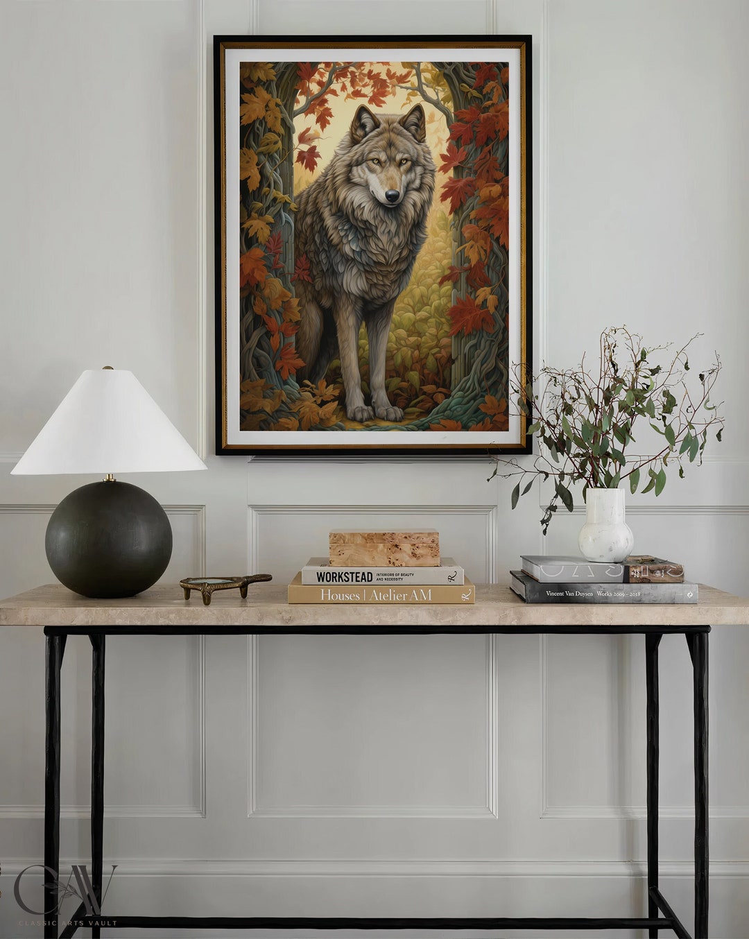 William Morris Inspired Wolf Autumn Art Print Fall Poster Rustic ...