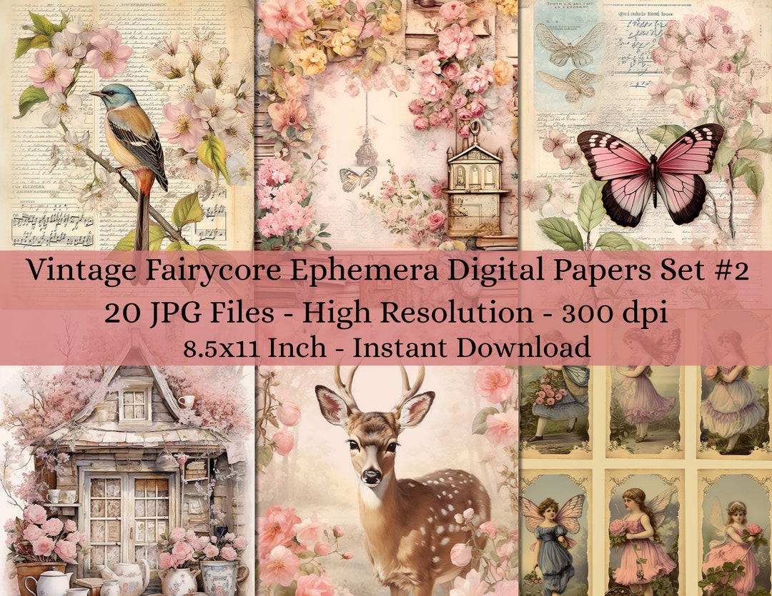 20 Sheet Printable Vintage Fairycore Botanical Ephemera Digital Paper ...