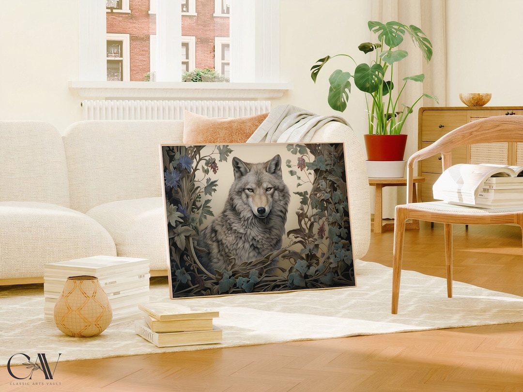 William Morris Inspired Wolf Art Print Poster Rustic Farmhouse Woodland ...