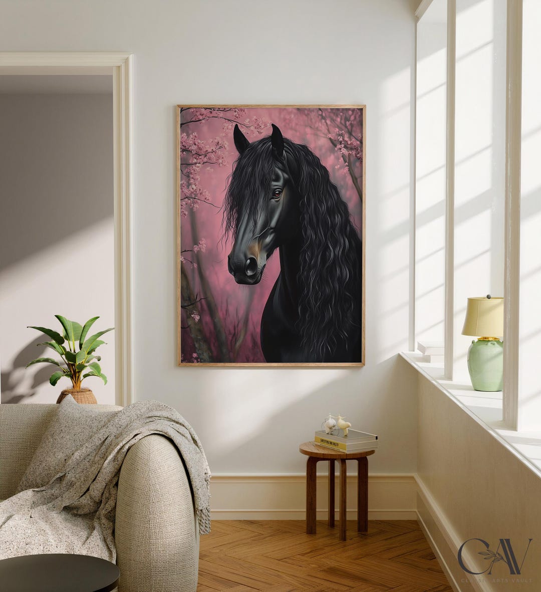 Black Friesian Horse Print Animal Poster Gift Nursery Rustic Decor ...