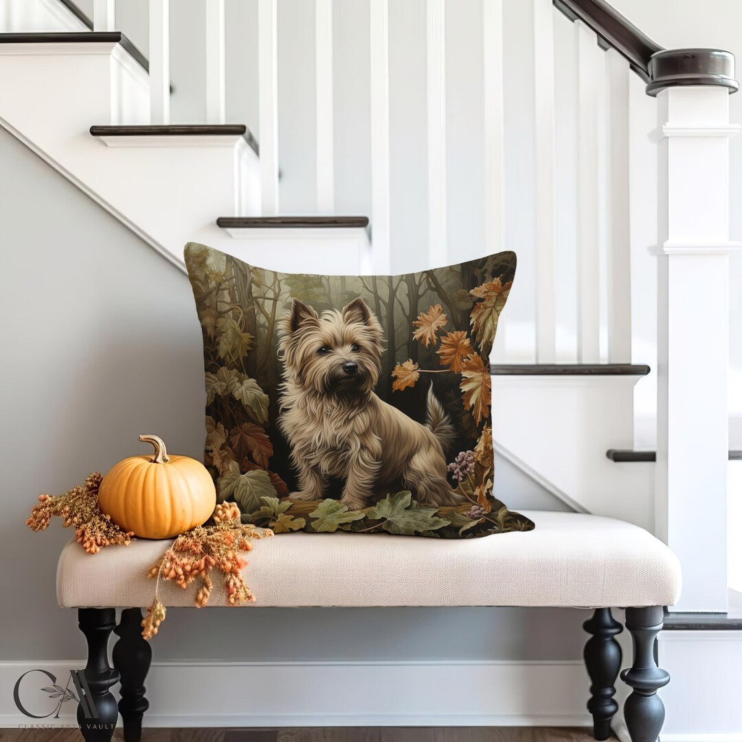 Yorkie Dog Pillow William Morris Inspired Autumn Fall Accent Pillow ...