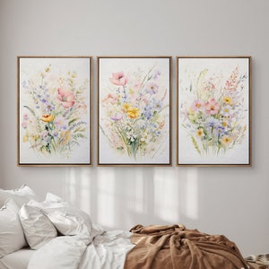 Wildflowers Pastel Wild Flower Art, Watercolor Floral Framed Print, 3 ...