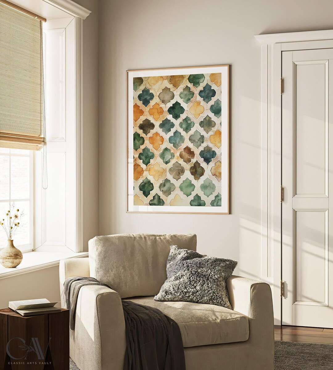 Alhambra Tile Inspired Print Islamic Mural Wall Art Muslim Andalusian ...