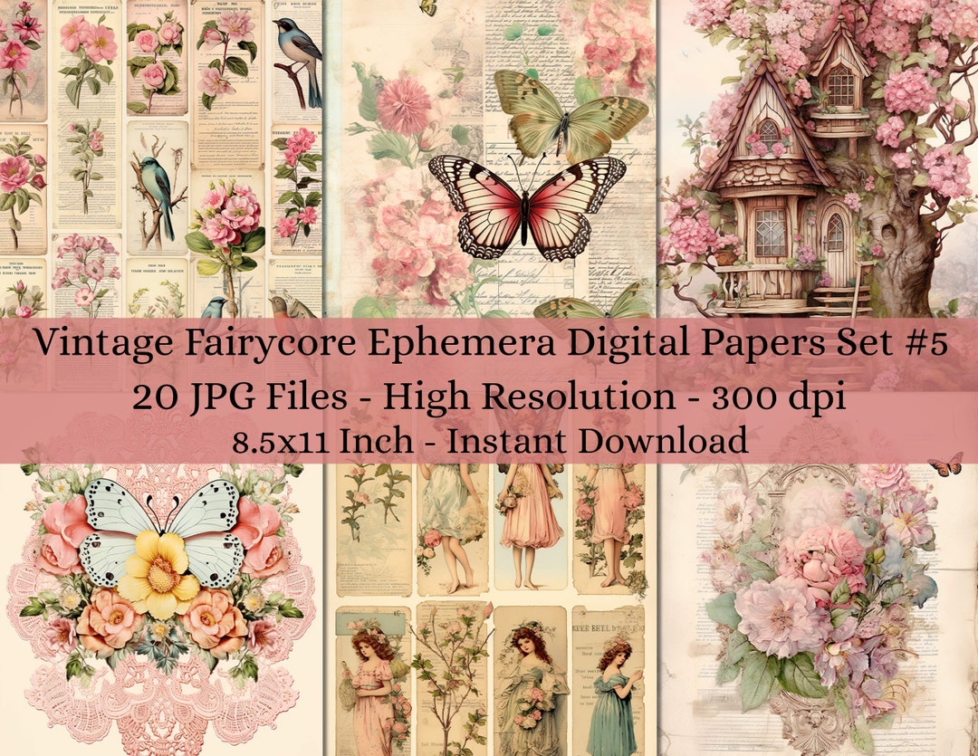 20 Sheet Printable Vintage Fairycore Botanical Ephemera Digital Paper ...