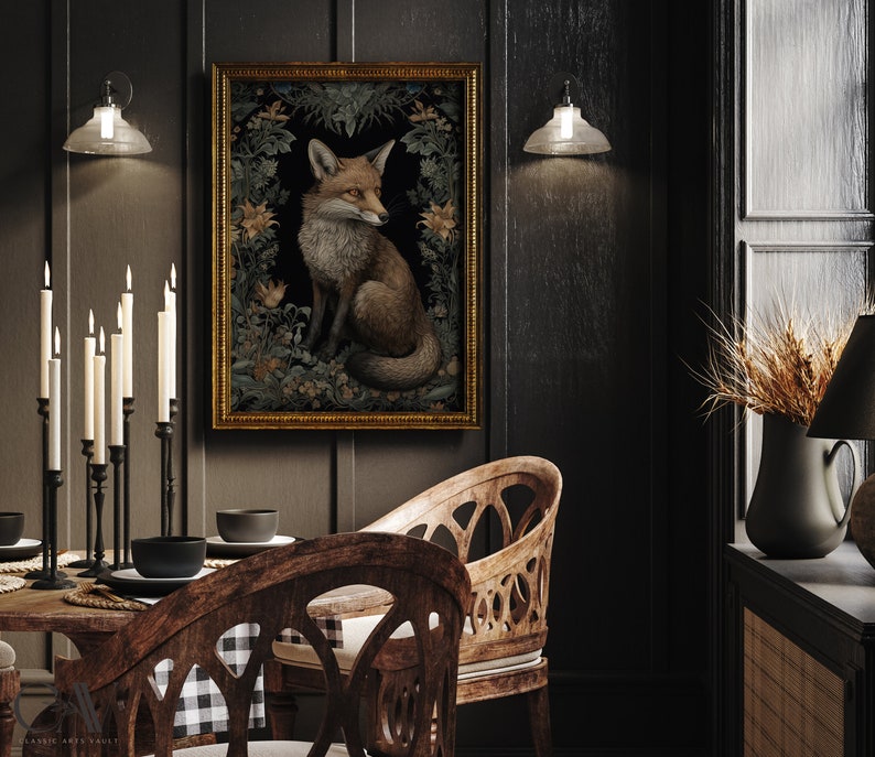 William Morris Inspired Fox Art Print Fox Print Fox Poster - Etsy