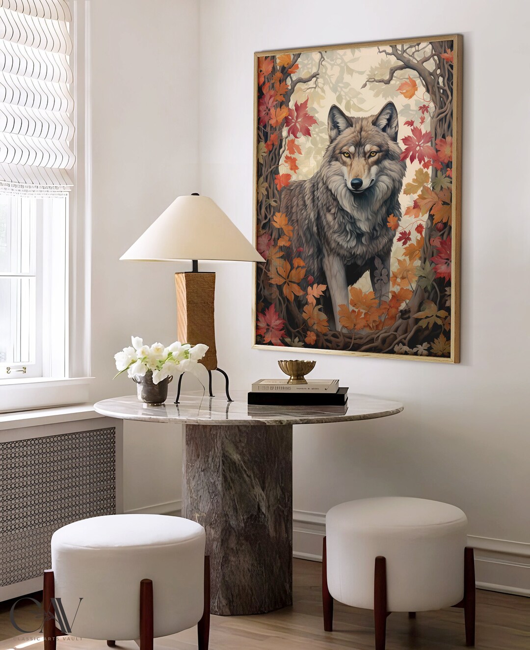 William Morris Inspired Wolf Autumn Art Print Fall Poster Rustic ...