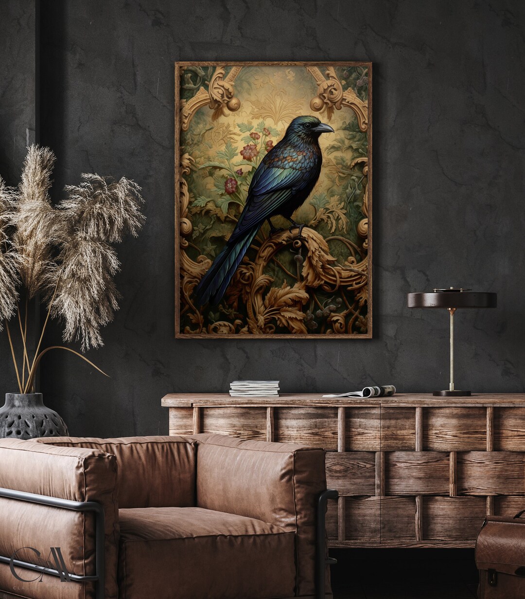 William Morris Inspired Raven Art Print Dark Moody Crow Bird, Witchy Gothic Art Spooky Bird ...