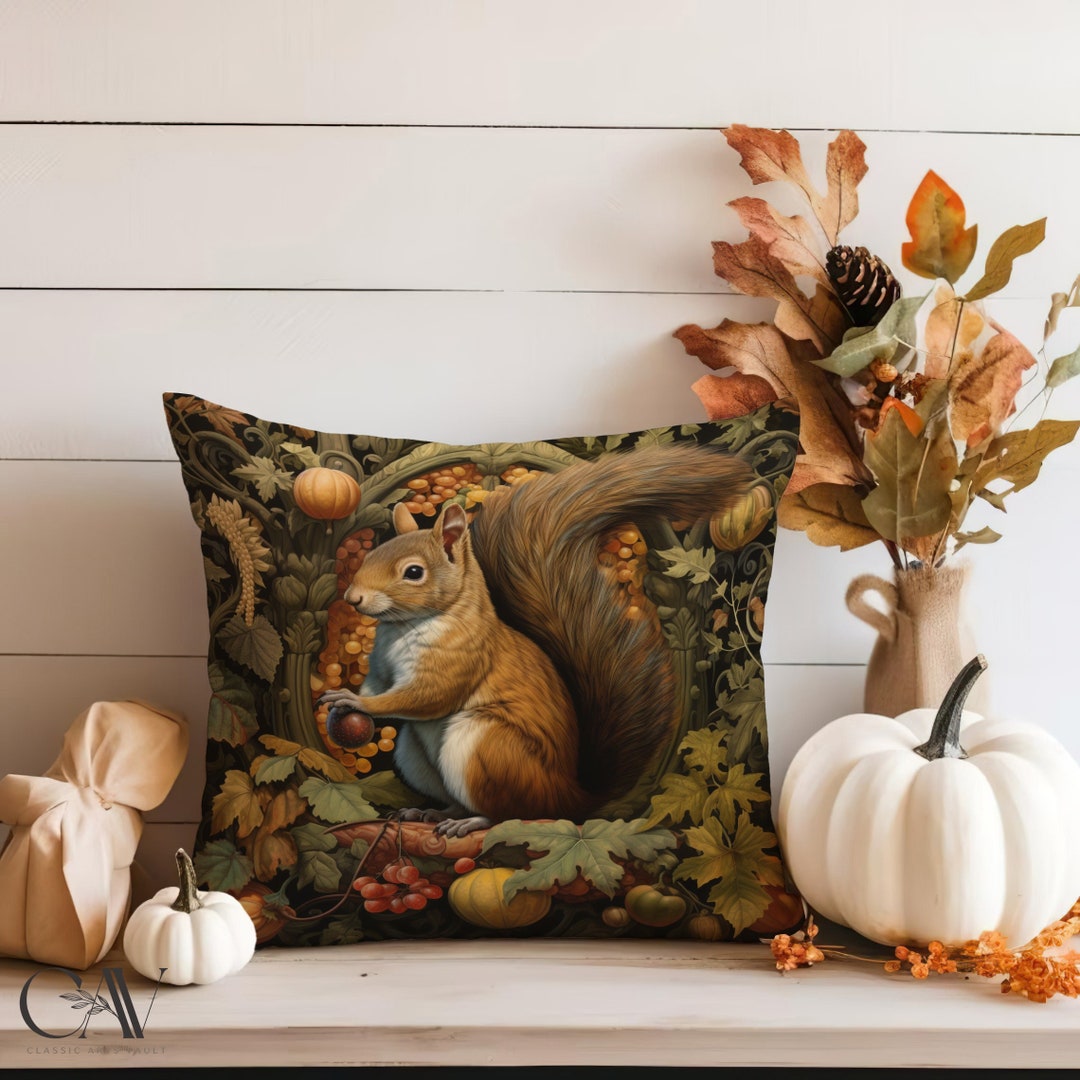 Squirrel Pillow William Morris Inspired Autumn Fall Accent Pillow Throw ...