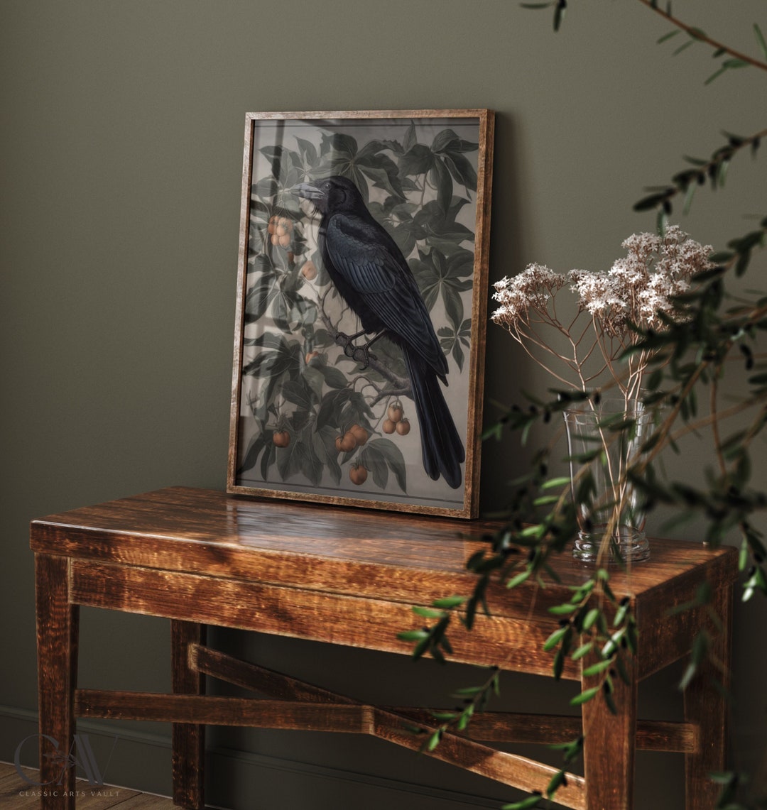 Raven Vintage Crow Print Moody Wall Art Eclectic Vintage Goblincore