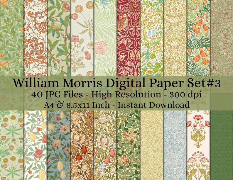 40 Sheet Printable William Morris Digital Paper Decoupage, Collage ...