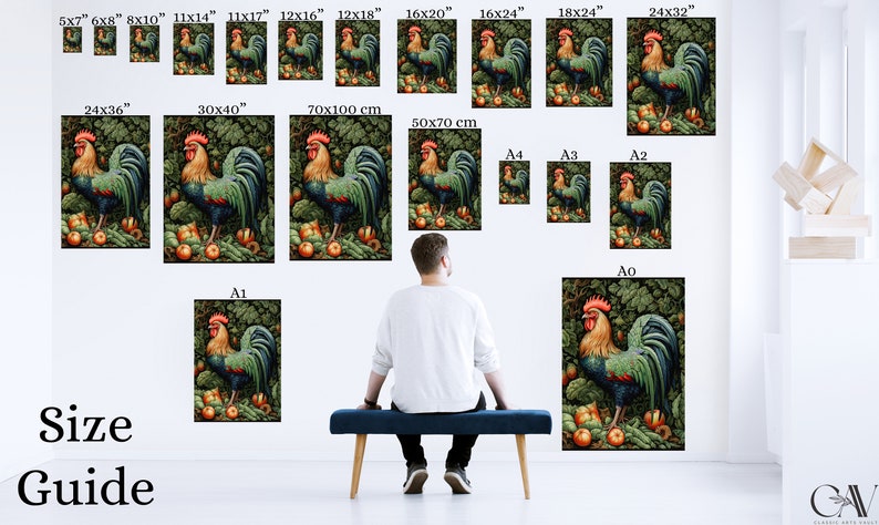 William Morris Inspired Chicken Rooster Art Print, Gift Chicken Decor ...