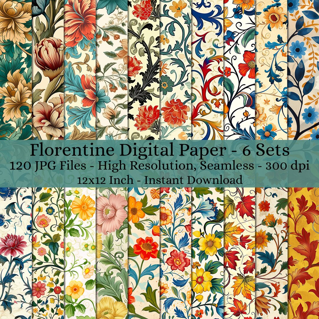 120 Sheet Printable Florentine Digital Paper Decoupage, Collage Paper ...