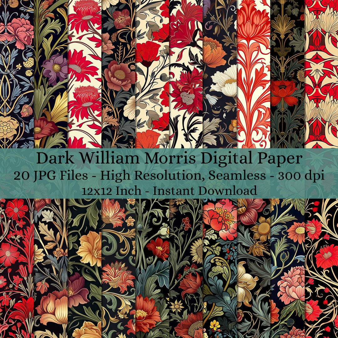 20 Art Nouveau Dark William Morris Digital Paper Decoupage, Collage ...