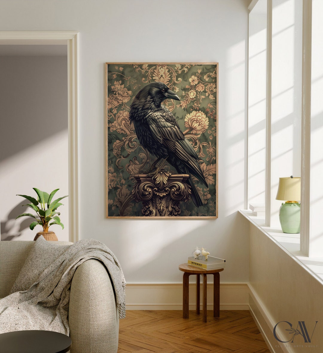 William Morris Inspired Raven Art Print Dark Moody Crow Bird Witchy Gothic Art Spooky Bird Lover ...