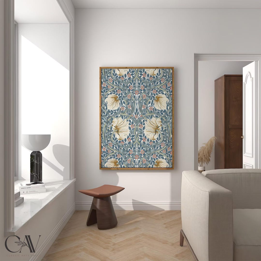 Pimpernel Woad Coral William Morris Print, Exhibition Poster, Textile ...