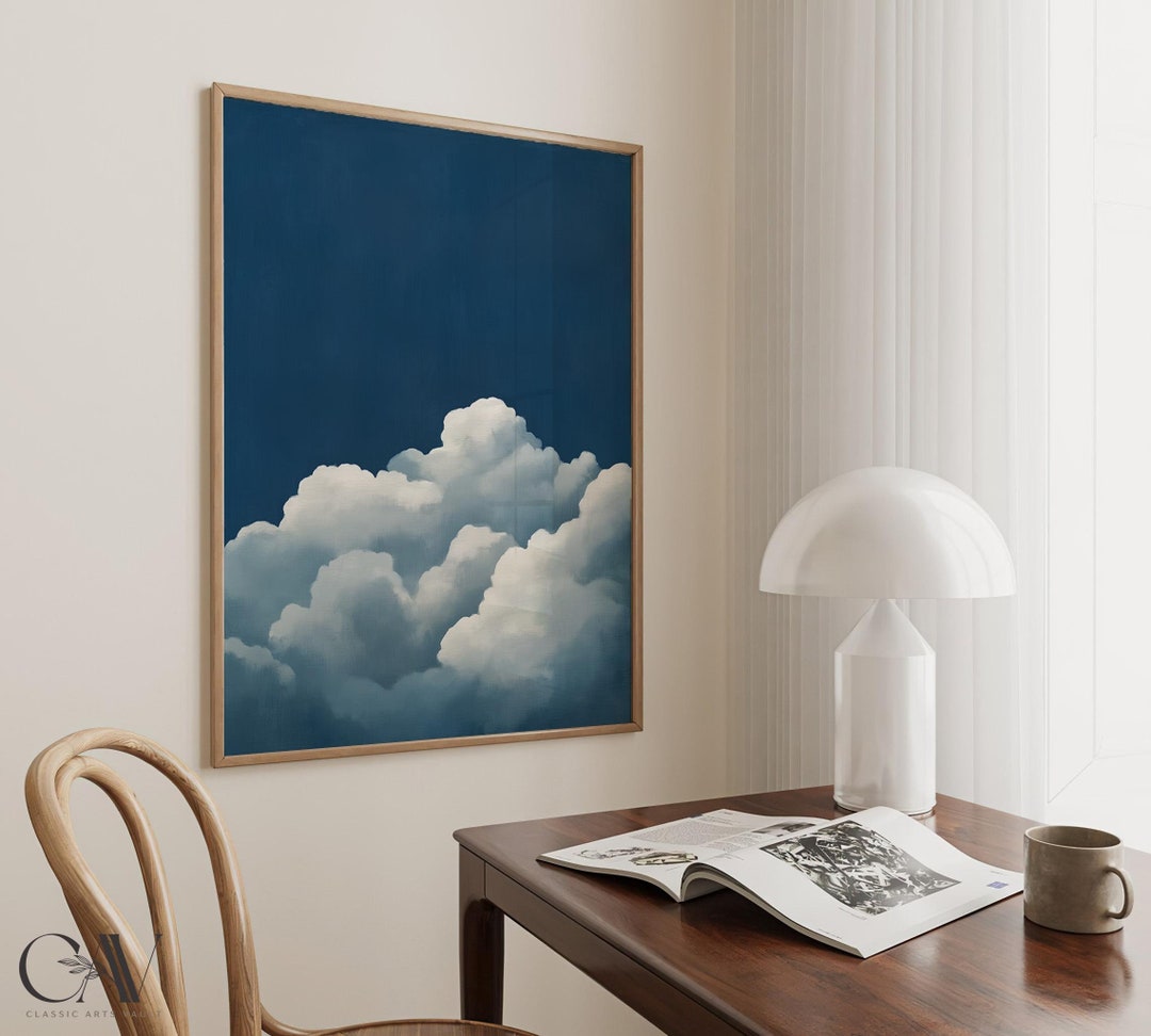 Cloud Sky Blue Golden Hour Rustic Country Landscape Painting Antique ...