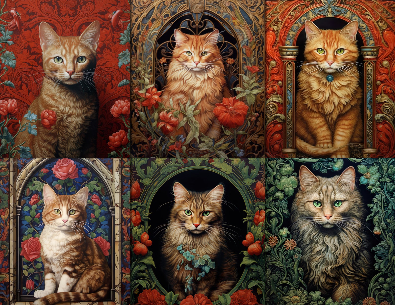 36 Art Nouveau Cats William Morris Digital Paper Decoupage - Etsy