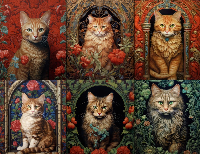 36 Art Nouveau Cats William Morris Digital Paper Decoupage - Etsy