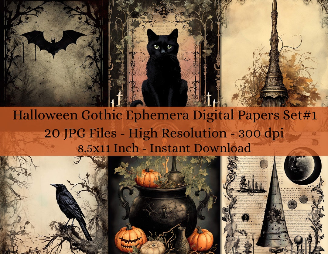 20 Sheet Printable Vintage Halloween Gothic Ephemera Digital Paper ...