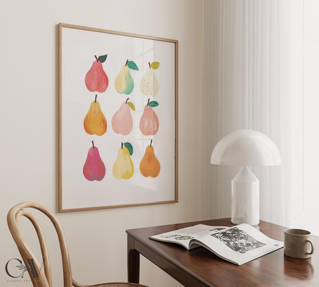 Pear Poster Fruit Print Kitchen Decor Retro Art Vintage Food Art Food ...