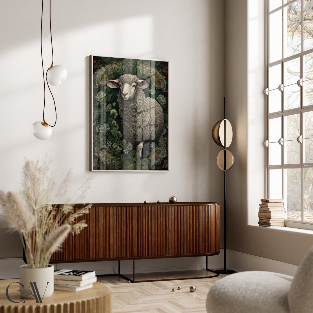 William Morris Inspired Sheep Art Print, Sheep Wall Art, AI Art, Garden ...