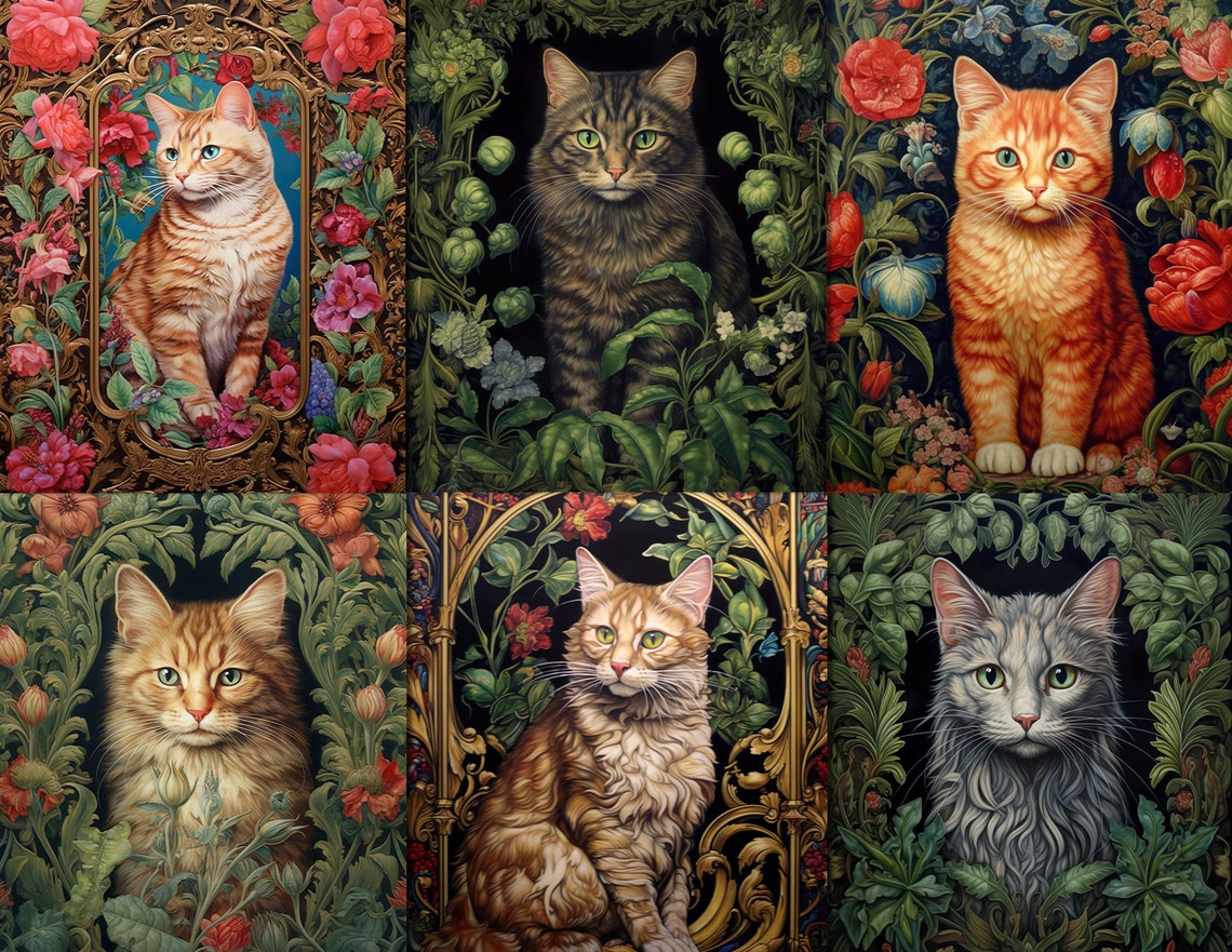 36 Art Nouveau Cats William Morris Digital Paper Decoupage - Etsy