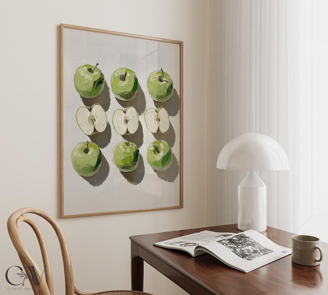 Green Apple Poster Fruit Print Kitchen Decor Retro Art Vintage Food Art ...