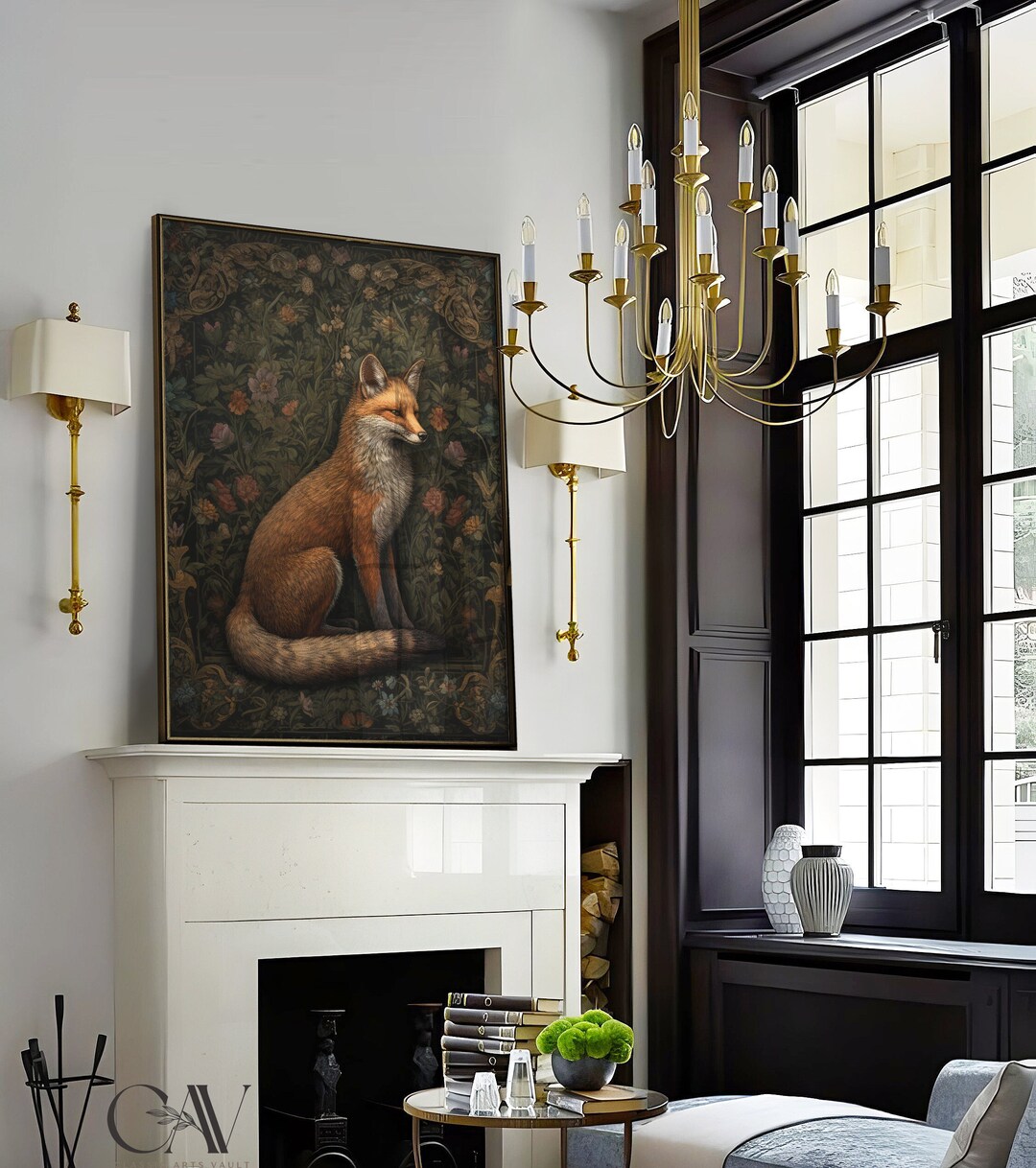 William Morris Inspired Fox Art Print, Fox Print Poster Nature Living Room Art,forest Wall Art ...