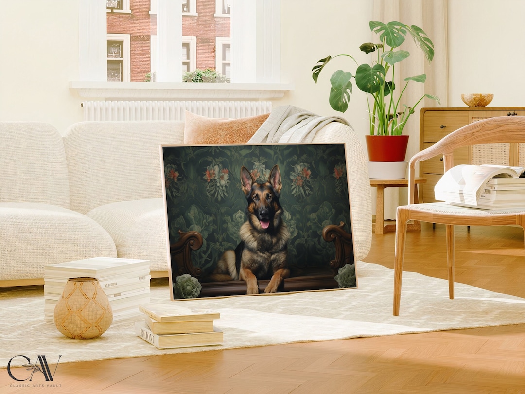 William Morris Inspired German Shepherd Dog Art Print Poster Rustic ...