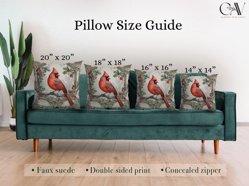 Red Cardinal Bird Pillow William Morris Inspired Winter Christmas ...