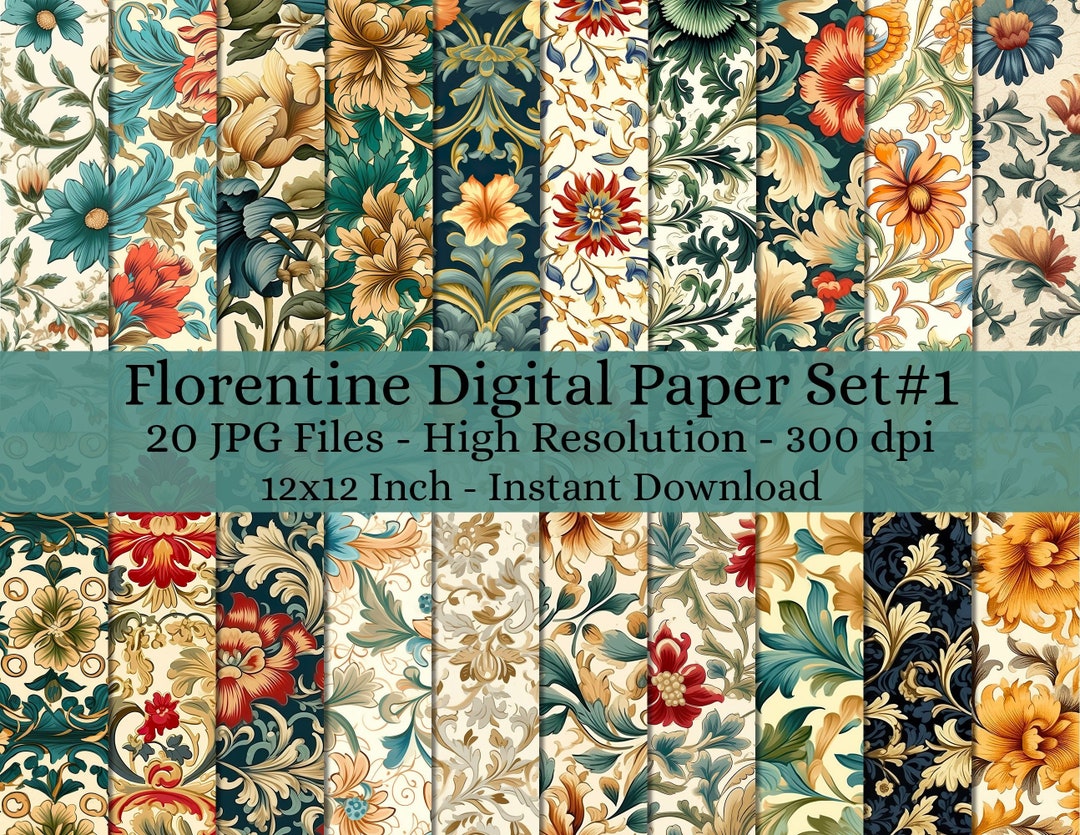 20 Sheet Printable Florentine Digital Paper Decoupage, Collage Paper ...
