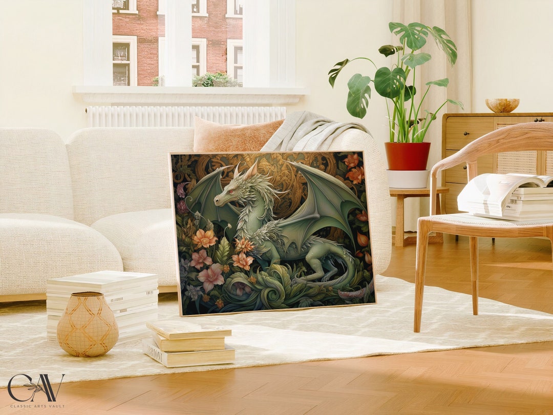 William Morris Inspired Dragon Art Print Poster Rustic - Etsy
