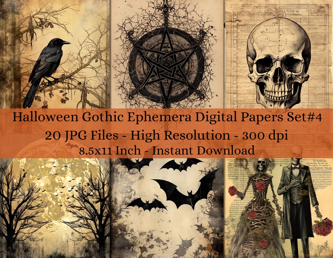 20 Sheet Printable Vintage Halloween Gothic Ephemera Digital Paper ...