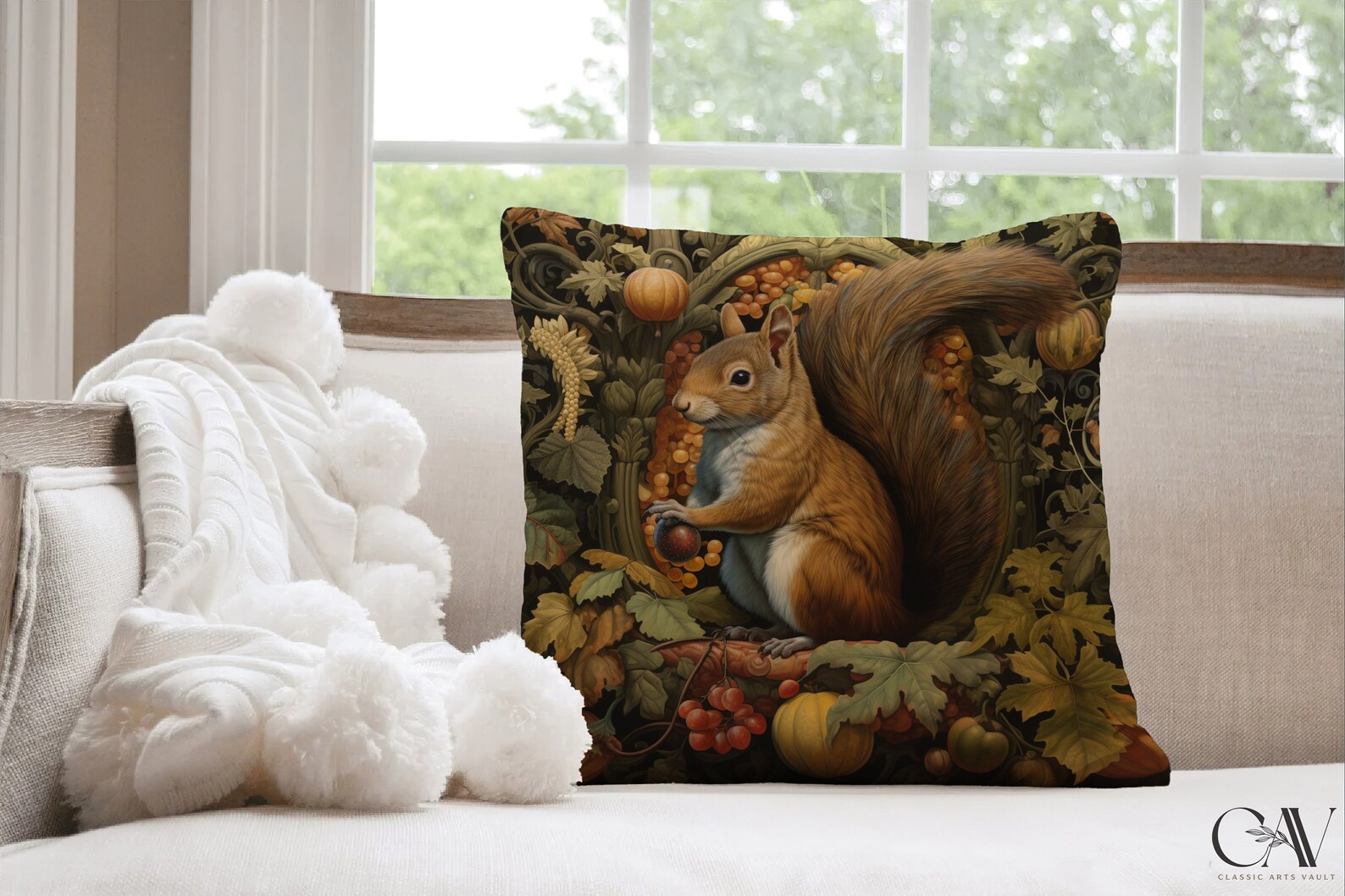 Squirrel Pillow William Morris Inspired Autumn Fall Accent Pillow Throw ...