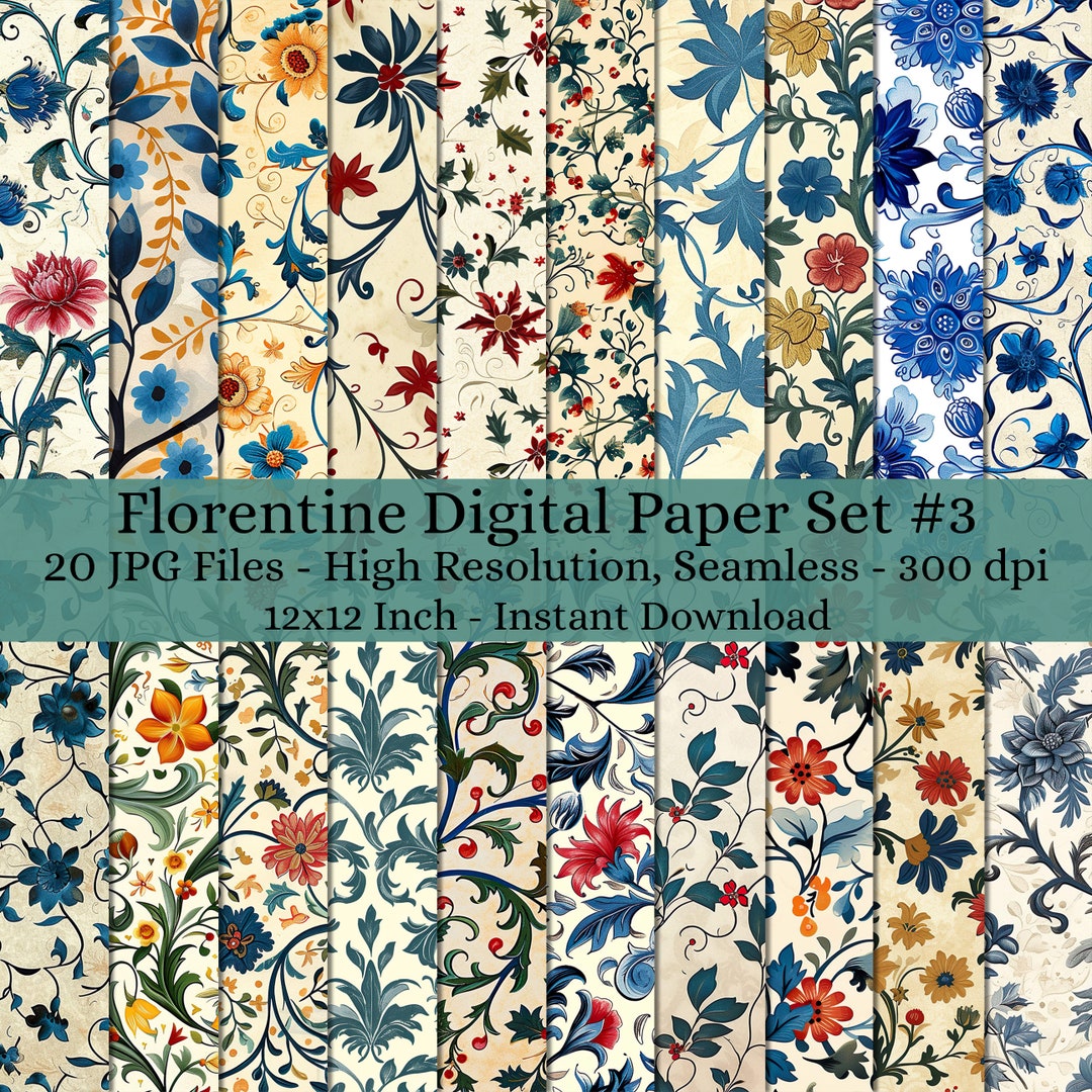 20 Sheet Printable Florentine Digital Paper Decoupage, Collage Paper ...