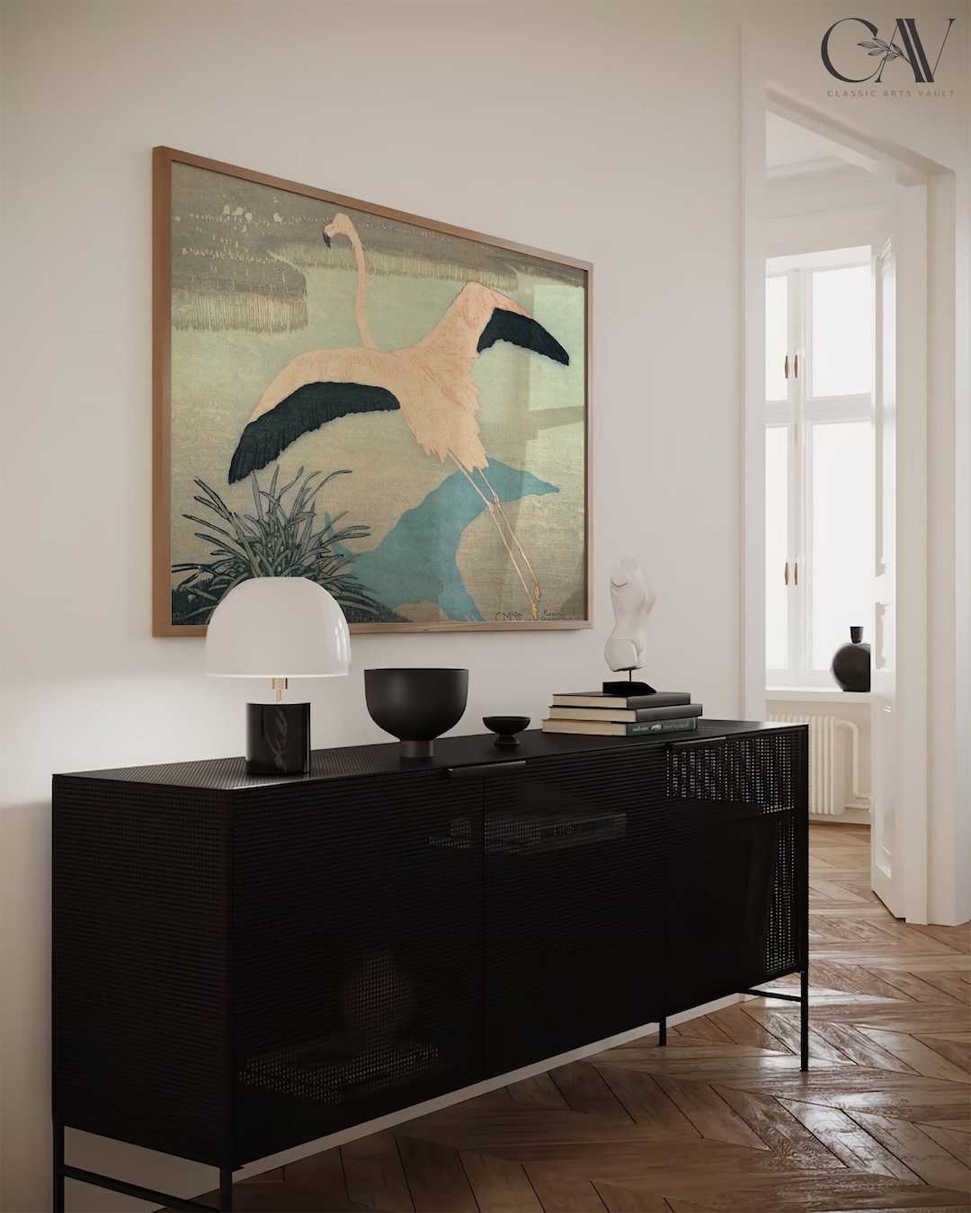 Chinoiserie Art Print Flamingo, Chinese Wall Art Decor Asian Botanical ...