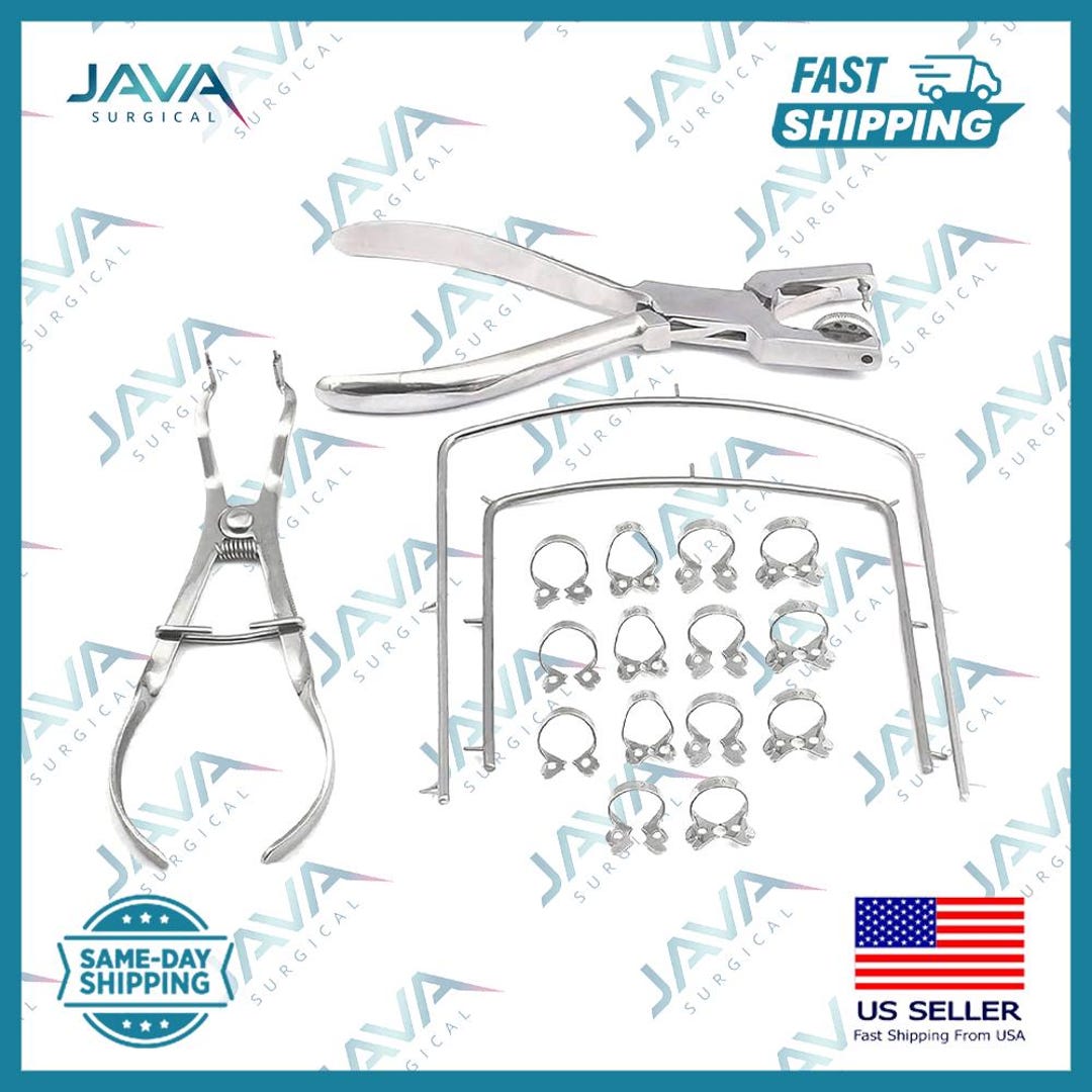18 Pcs Rubber Dam Starter Set Kit With Frame Punch Clamps Dental ...